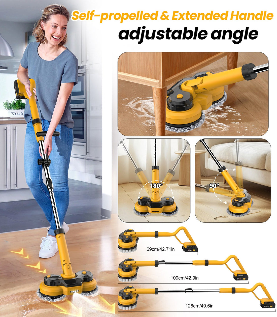 Qimedo Electric Scrubber & Mop – Dual Spin, LED Display & Water Tank